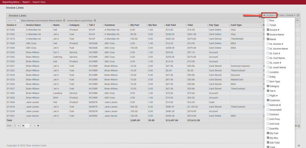 Customizing Reports – Titan Aviation Fuels