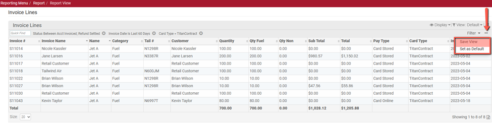Customizing Reports – Titan Aviation Fuels