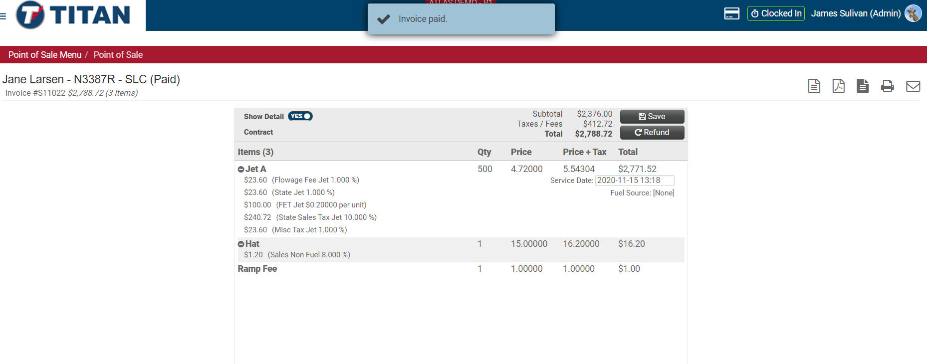 Creating a New Transaction – Titan Aviation Fuels